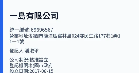 一島有限公司的照片-統編 69696567(桃園市) 公司登記資料與營業項目詳細圖表