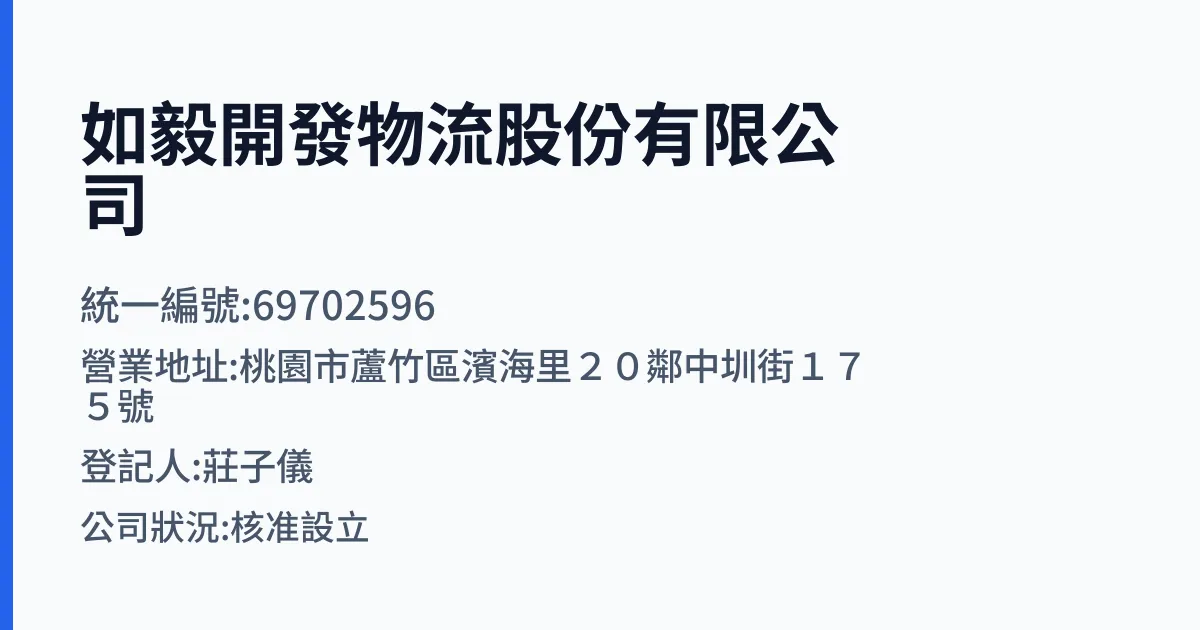 如毅開發物流股份有限公司 - 統編 69702596(桃園市) 公司登記資料與營業項目詳細圖表