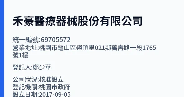 禾豪醫療器械股份有限公司的照片-統編 69705572(桃園市) 公司登記資料與營業項目詳細圖表