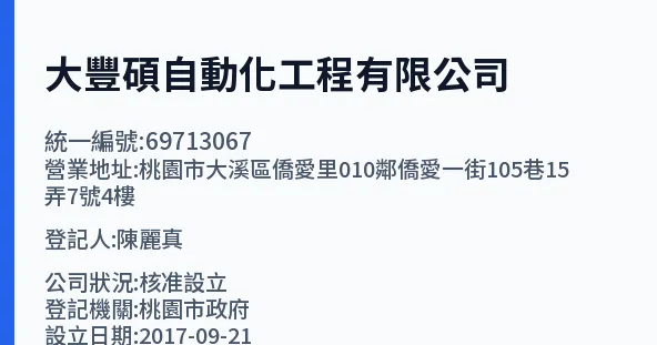 大豐碩自動化工程有限公司的照片-統編 69713067(桃園市) 公司登記資料與營業項目詳細圖表