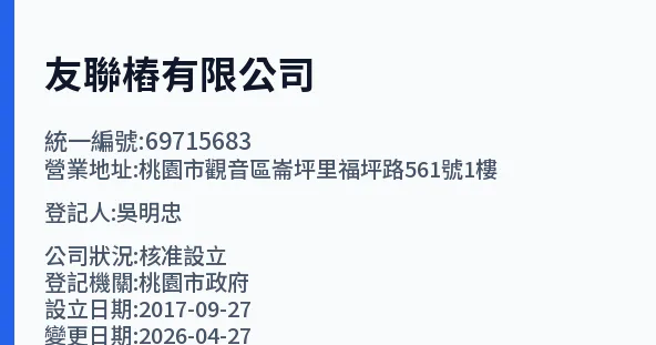 友聯樁有限公司的照片-統編 69715683(桃園市) 公司登記資料與營業項目詳細圖表