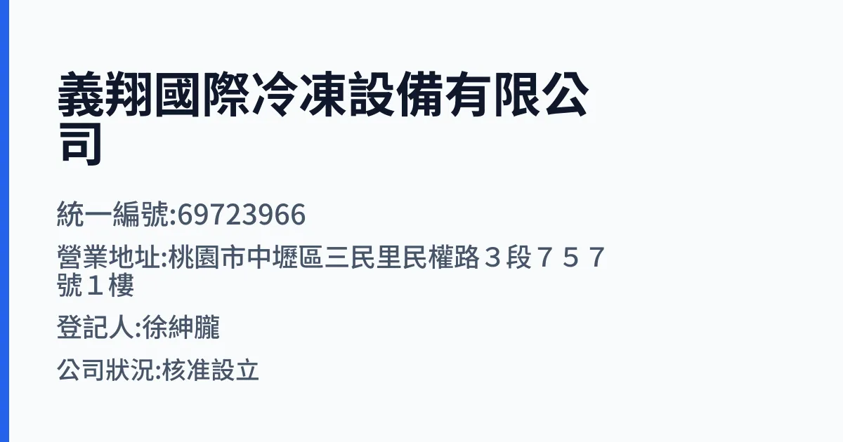 義翔國際冷凍設備有限公司 - 統編 69723966(桃園市) 公司登記資料與營業項目詳細圖表