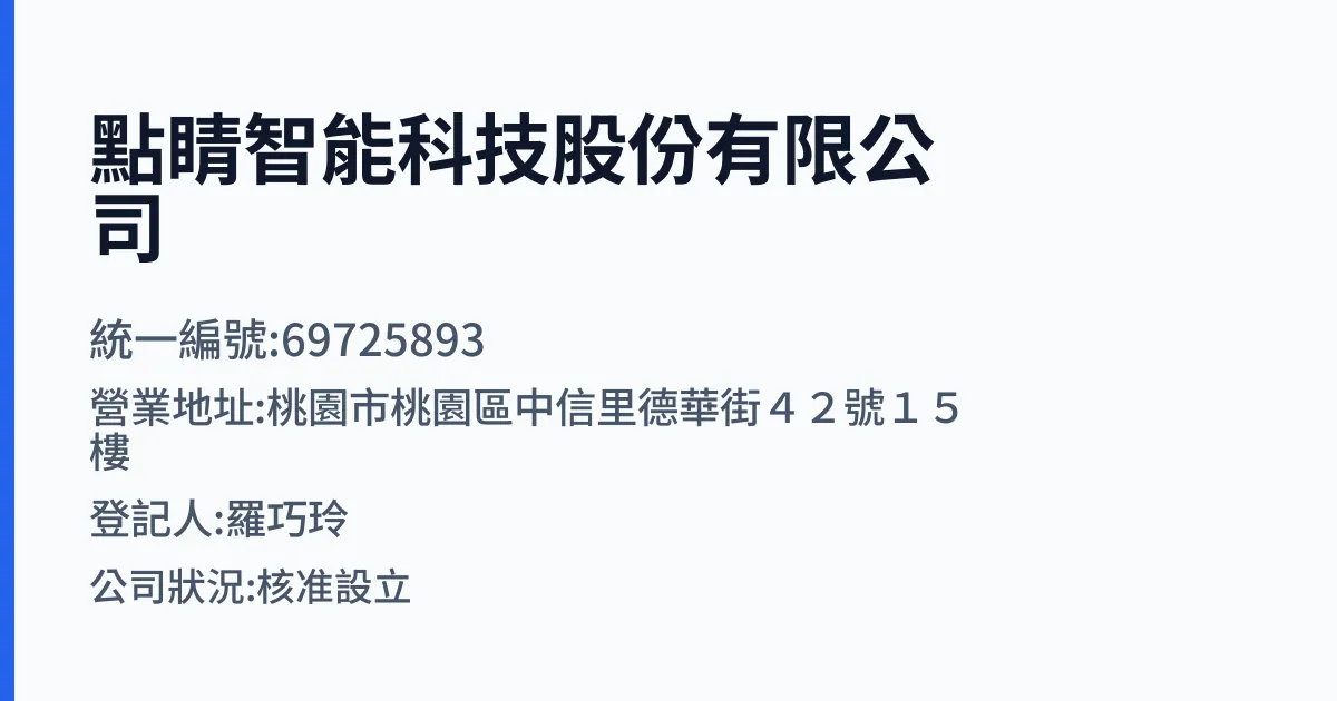 點睛智能科技股份有限公司 - 統編 69725893(桃園市) 公司登記資料與營業項目詳細圖表