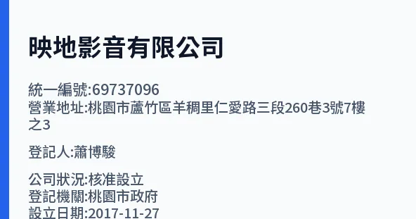 映地影音有限公司的照片-統編 69737096(桃園市) 公司登記資料與營業項目詳細圖表