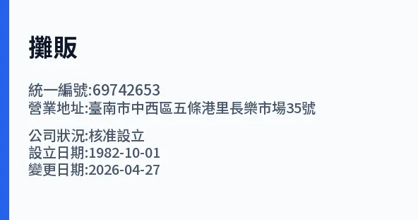 攤販的照片-統編 69742653(臺南市) 公司登記資料與營業項目詳細圖表