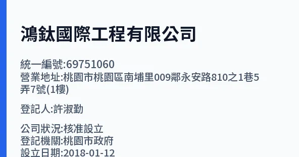 鴻鈦國際工程有限公司的照片-統編 69751060(桃園市) 公司登記資料與營業項目詳細圖表