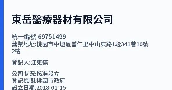 東岳醫療器材有限公司的照片-統編 69751499(桃園市) 公司登記資料與營業項目詳細圖表