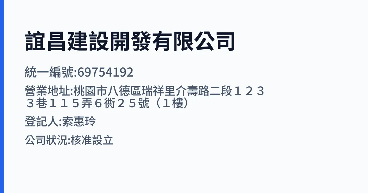 誼昌建設開發有限公司 - 統編 69754192(桃園市) 公司登記資料與營業項目詳細圖表