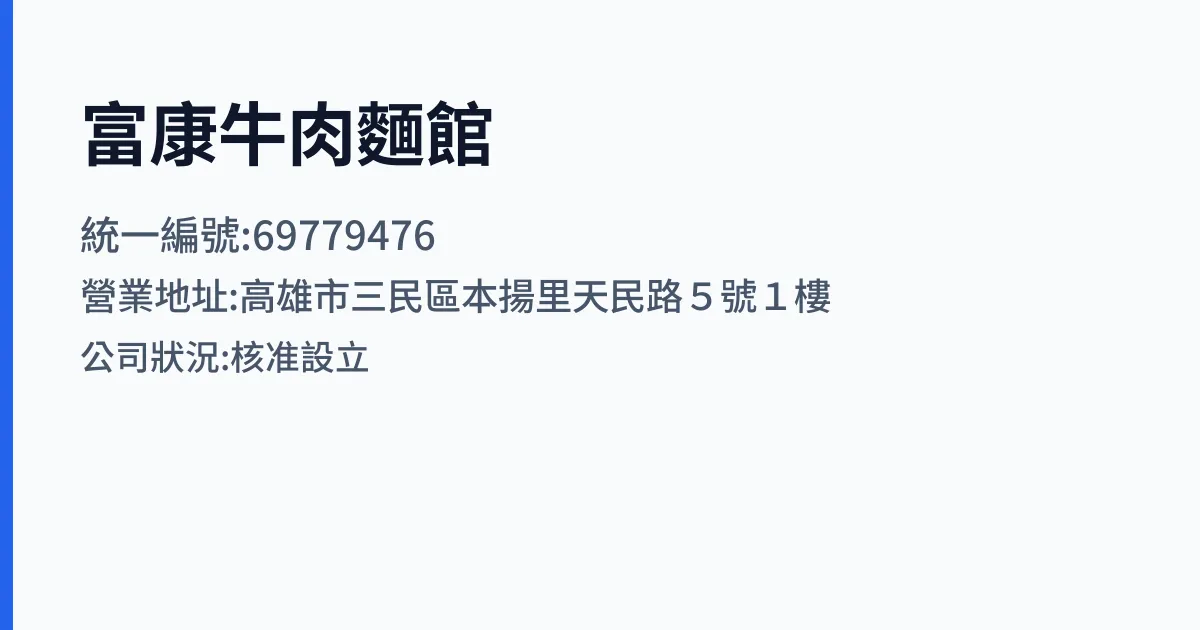 富康牛肉麵館 - 統編 69779476(高雄市) 公司登記資料與營業項目詳細圖表