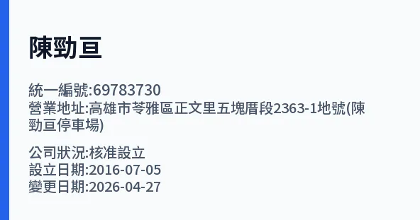 陳勁亘的照片-統編 69783730(高雄市) 公司登記資料與營業項目詳細圖表