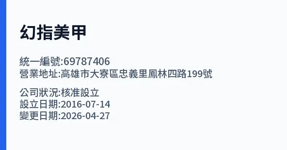 幻指美甲的照片-統編 69787406(高雄市) 公司登記資料與營業項目詳細圖表