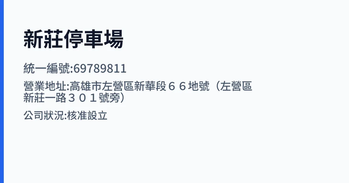 新莊停車場 - 統編 69789811(高雄市) 公司登記資料與營業項目詳細圖表