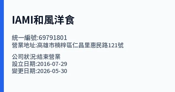IAMI和風洋食的照片-統編 69791801(高雄市) 公司登記資料與營業項目詳細圖表