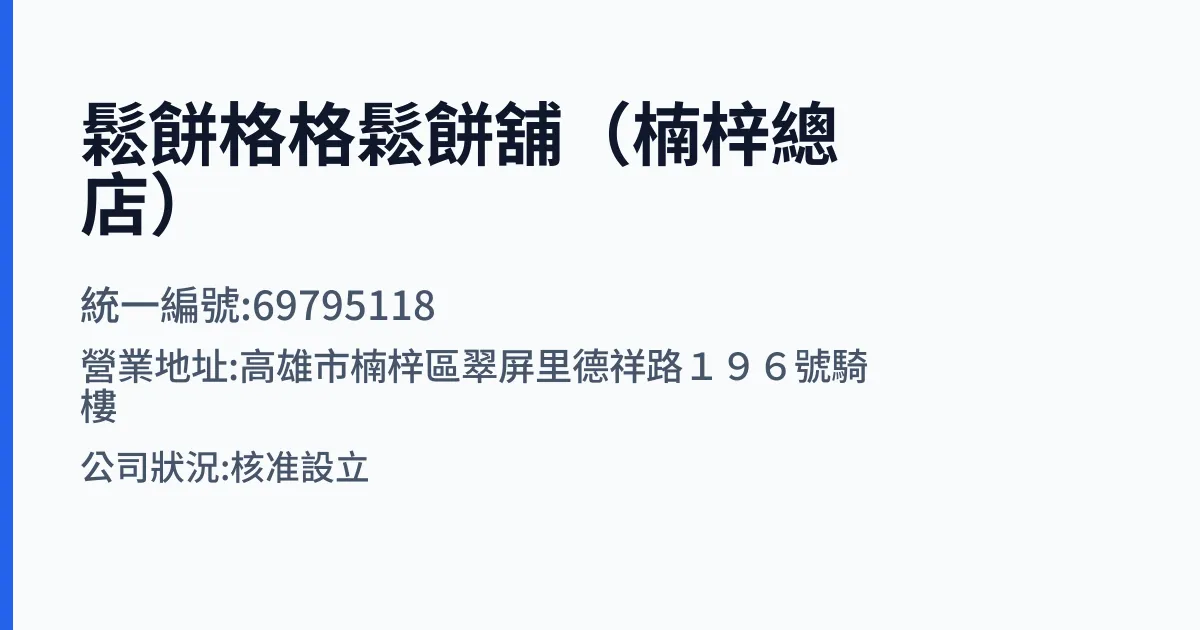 鬆餅格格鬆餅舖(楠梓總店) - 統編 69795118(高雄市) 公司登記資料與營業項目詳細圖表