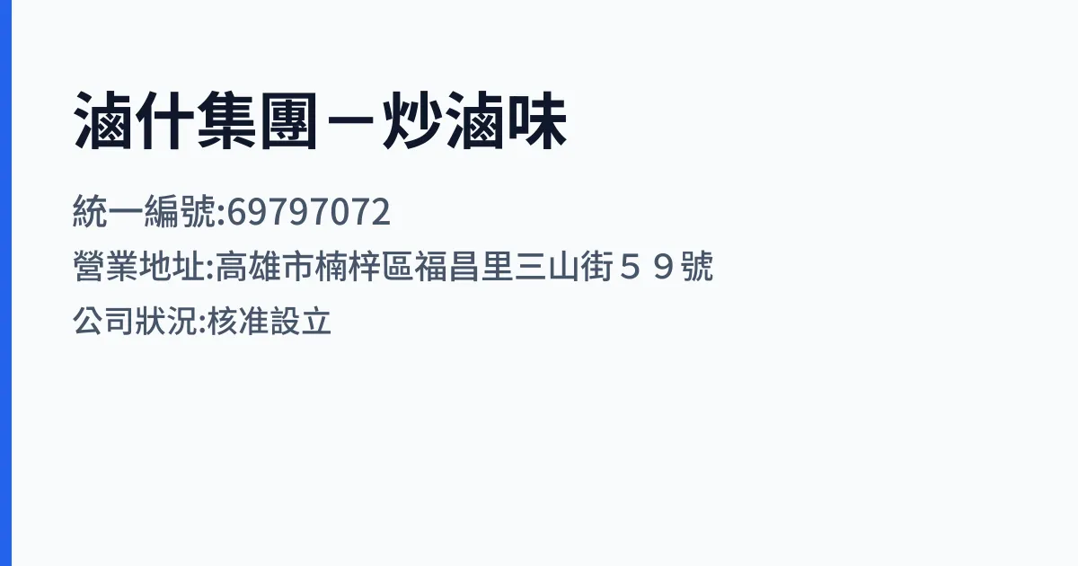 滷什集團－炒滷味 - 統編 69797072(高雄市) 公司登記資料與營業項目詳細圖表
