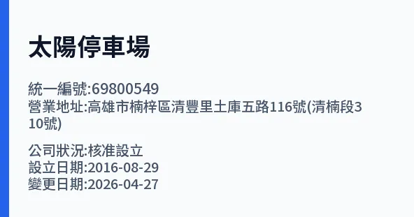 太陽停車場的照片-統編 69800549(高雄市) 公司登記資料與營業項目詳細圖表