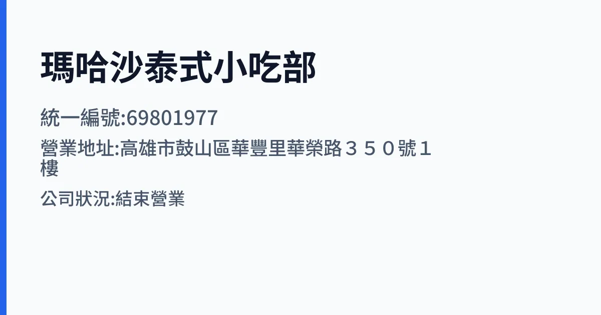 瑪哈沙泰式小吃部 - 統編 69801977（高雄市） 公司登記資料與營業項目詳細圖表