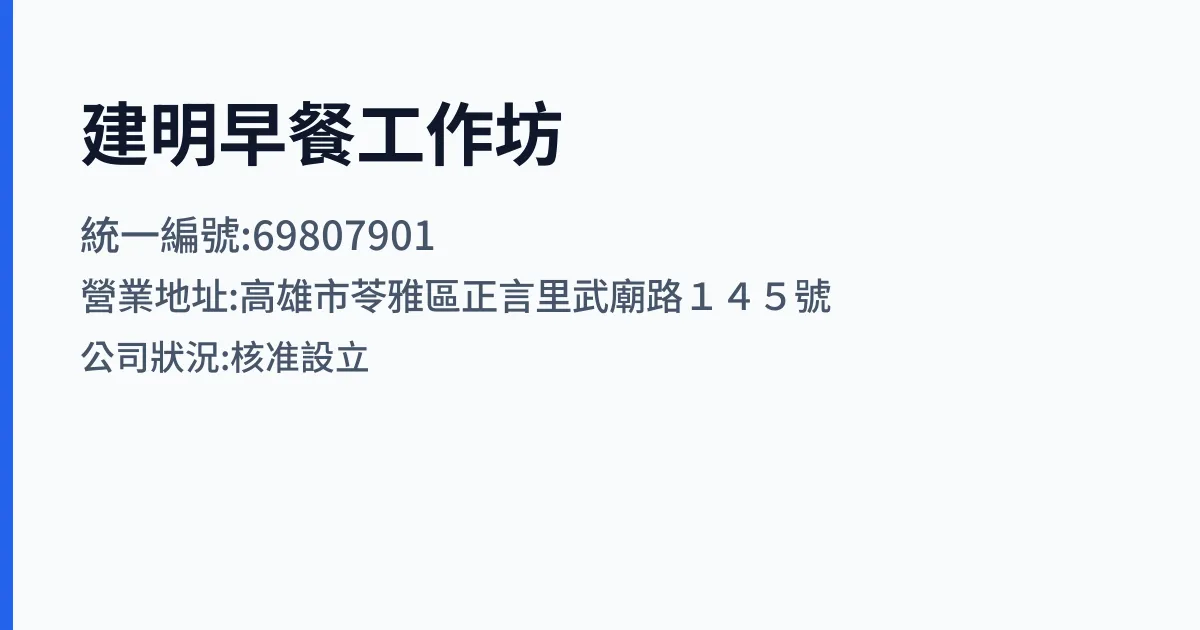 建明早餐工作坊 - 統編 69807901(高雄市) 公司登記資料與營業項目詳細圖表