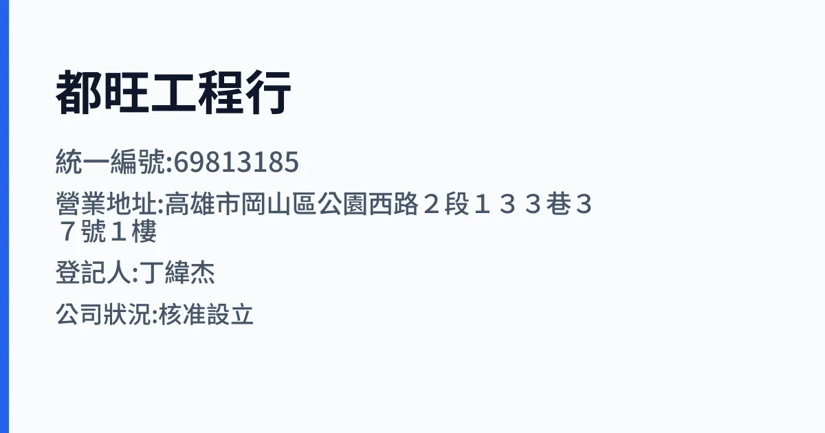 都旺工程行 - 統編 69813185(高雄市) 公司登記資料與營業項目詳細圖表