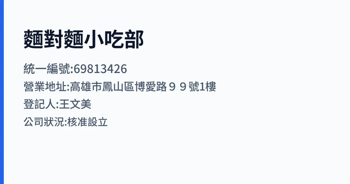 麵對麵小吃部 - 統編 69813426(高雄市) 公司登記資料與營業項目詳細圖表