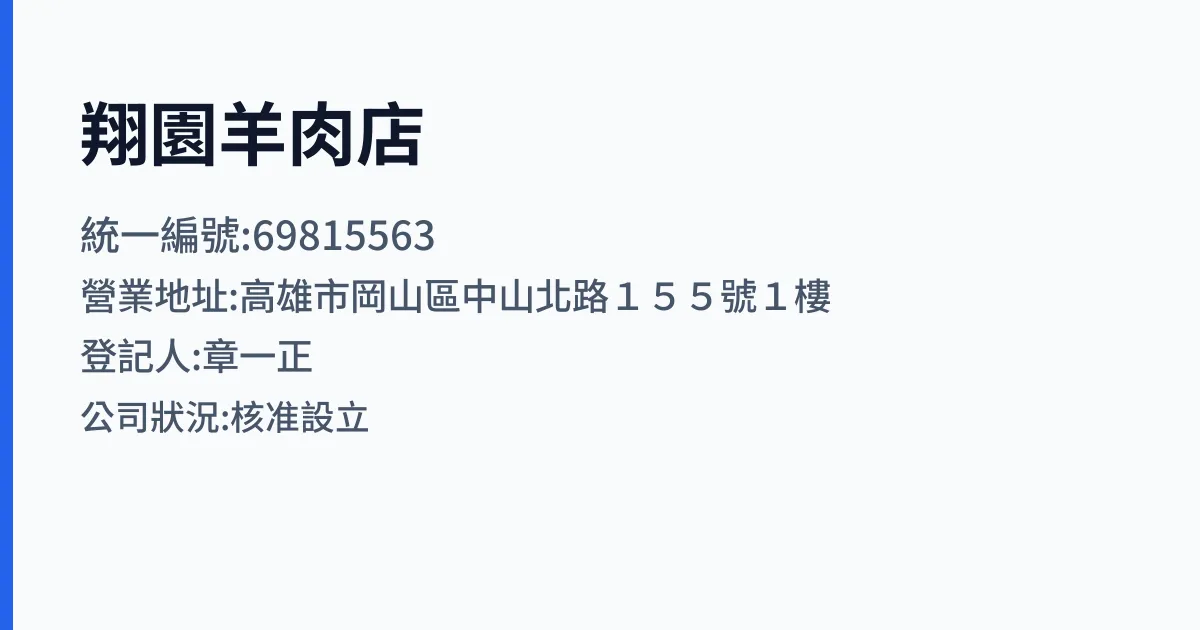 翔園羊肉店 - 統編 69815563(高雄市) 公司登記資料與營業項目詳細圖表