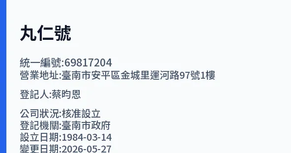 丸仁號的照片-統編 69817204(臺南市) 公司登記資料與營業項目詳細圖表