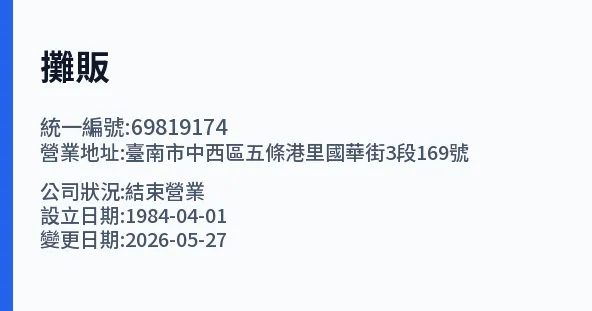 攤販的照片-統編 69819174(臺南市) 公司登記資料與營業項目詳細圖表