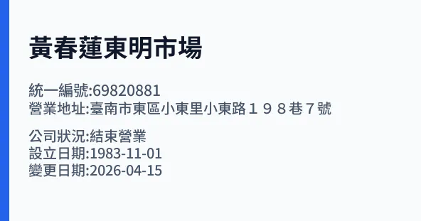 黃春蓮東明市場的照片-統編 69820881(臺南市) 公司登記資料與營業項目詳細圖表