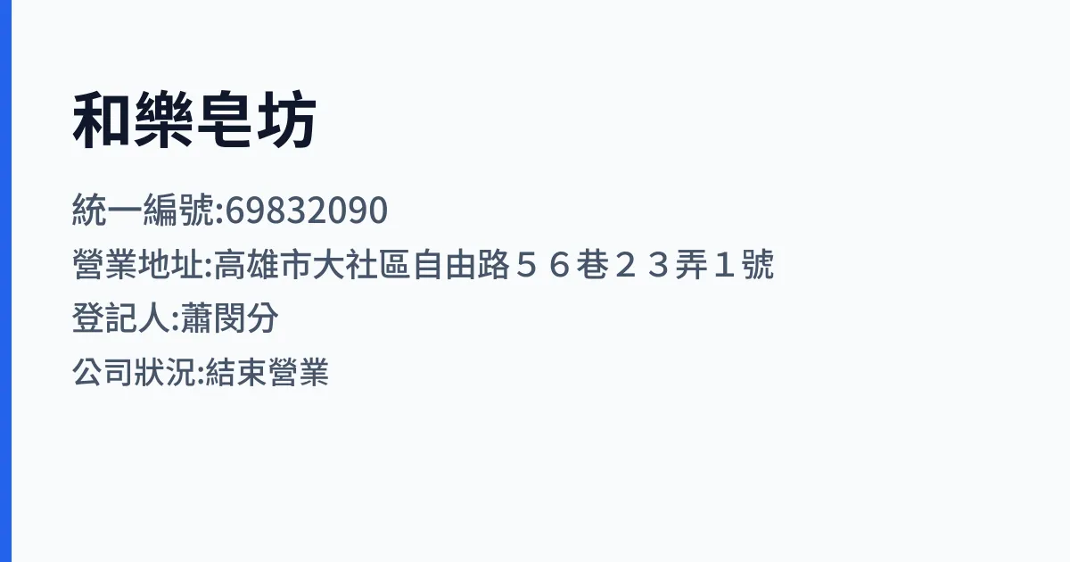 和樂皂坊 - 統編 69832090(高雄市) 公司登記資料與營業項目詳細圖表
