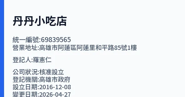 丹丹小吃店的照片-統編 69839565(高雄市) 公司登記資料與營業項目詳細圖表