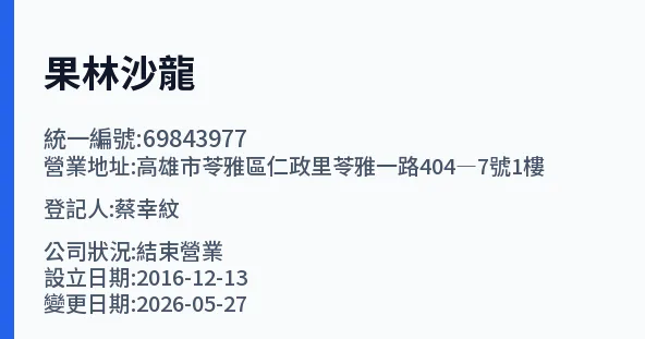 果林沙龍的照片-統編 69843977(高雄市) 公司登記資料與營業項目詳細圖表