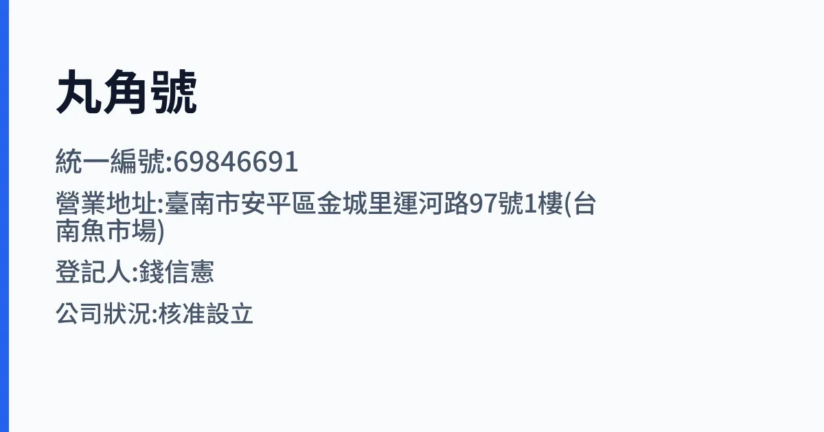 丸角號 - 統編 69846691(臺南市) 公司登記資料與營業項目詳細圖表