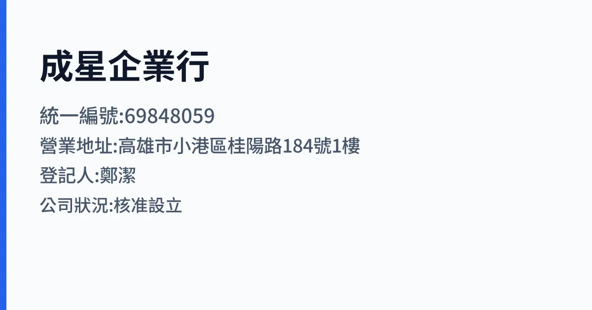 成星企業行 - 統編 69848059(高雄市) 公司登記資料與營業項目詳細圖表