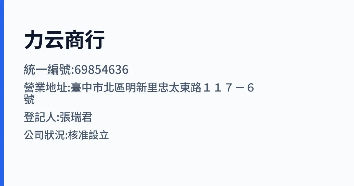 力云商行 - 統編 69854636（臺中市） 公司登記資料與營業項目詳細圖表
