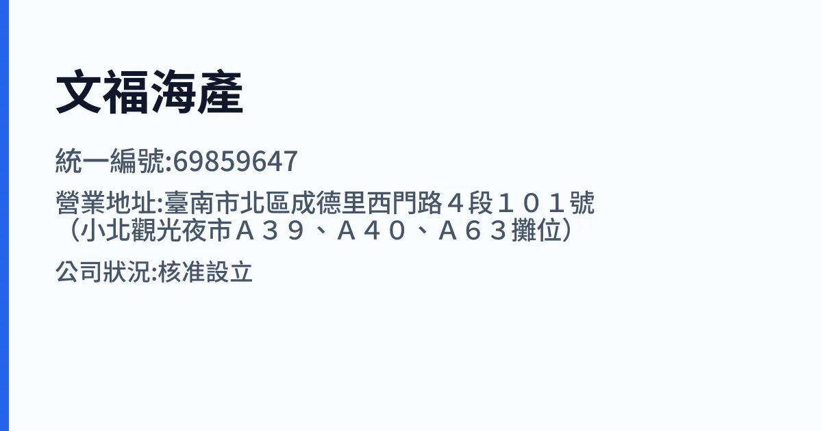 文福海產 - 統編 69859647(臺南市) 公司登記資料與營業項目詳細圖表