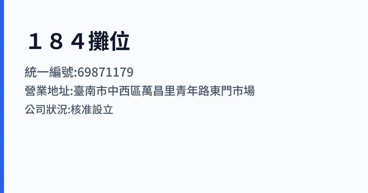 １８４攤位 - 統編 69871179(臺南市) 公司登記資料與營業項目詳細圖表