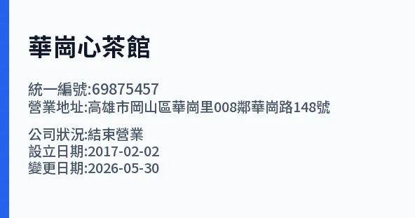 華崗心茶館的照片-統編 69875457(高雄市) 公司登記資料與營業項目詳細圖表