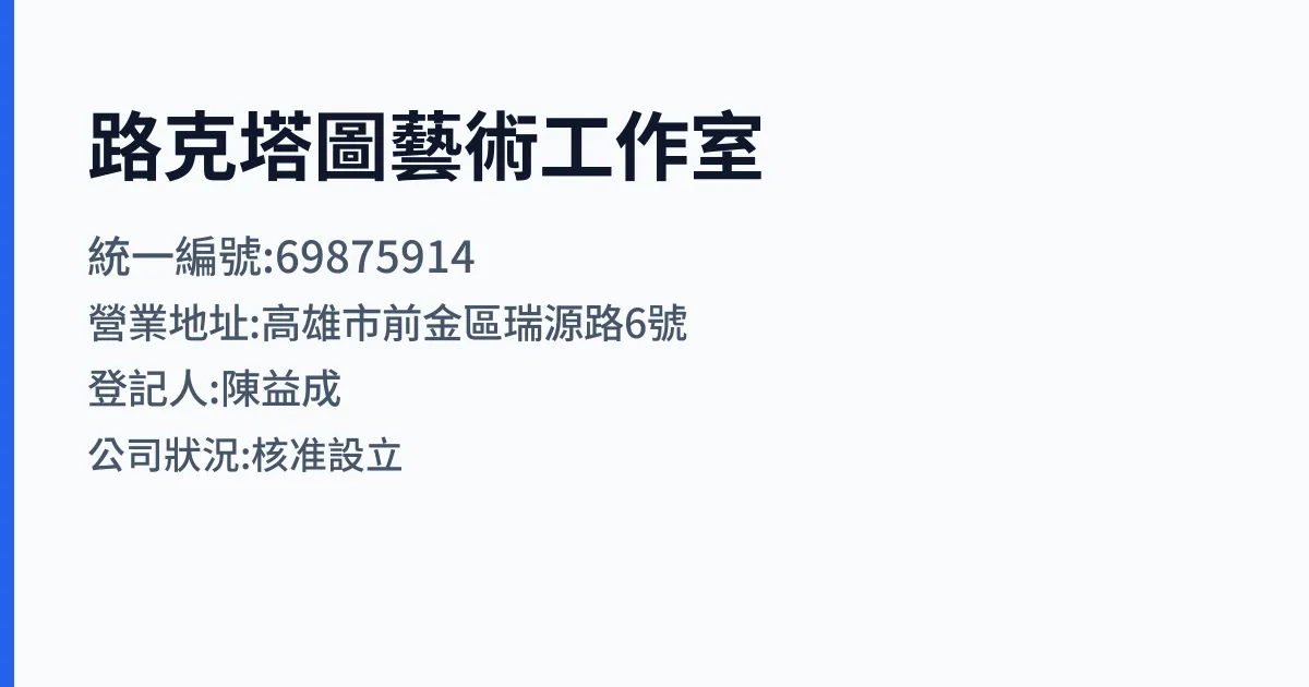 路克塔圖藝術工作室 - 統編 69875914(高雄市) 公司登記資料與營業項目詳細圖表