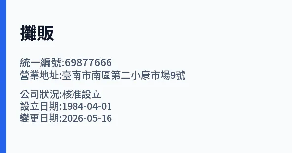 攤販的照片-統編 69877666(臺南市) 公司登記資料與營業項目詳細圖表