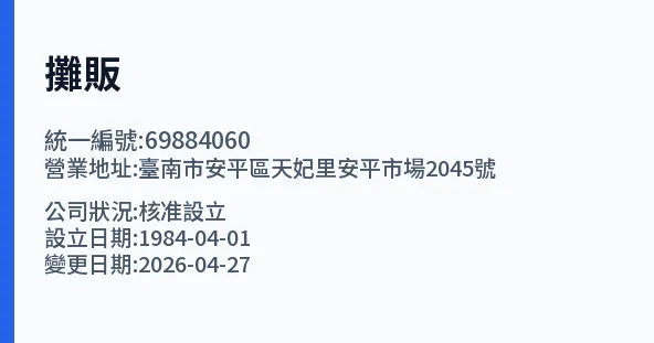 攤販的照片-統編 69884060(臺南市) 公司登記資料與營業項目詳細圖表