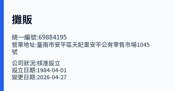 攤販的照片-統編 69884195(臺南市) 公司登記資料與營業項目詳細圖表