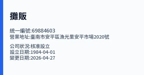 攤販的照片-統編 69884603(臺南市) 公司登記資料與營業項目詳細圖表
