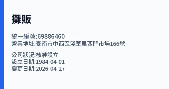 攤販的照片-統編 69886460(臺南市) 公司登記資料與營業項目詳細圖表