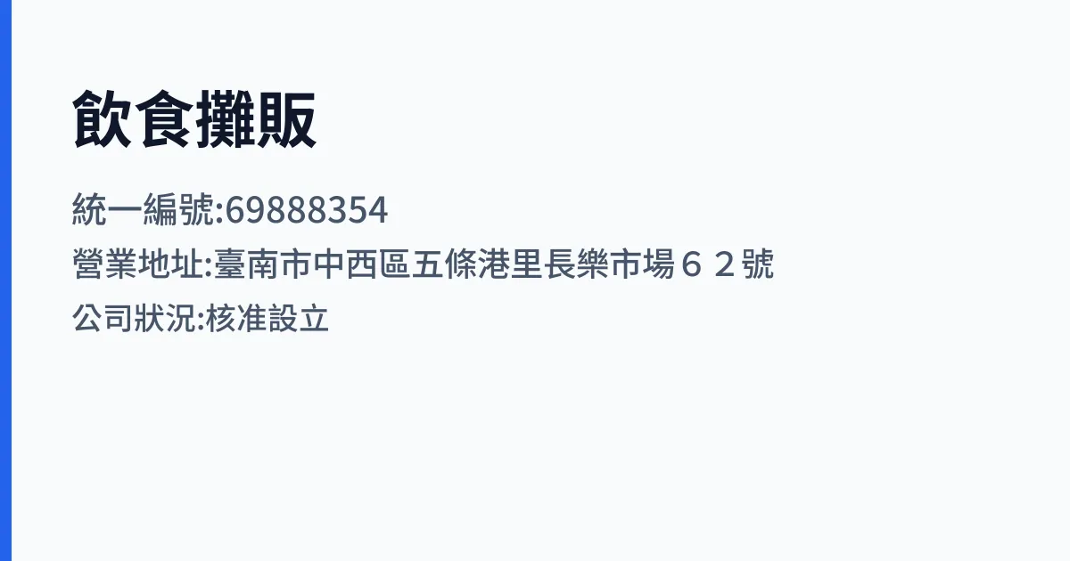飲食攤販 - 統編 69888354(臺南市) 公司登記資料與營業項目詳細圖表