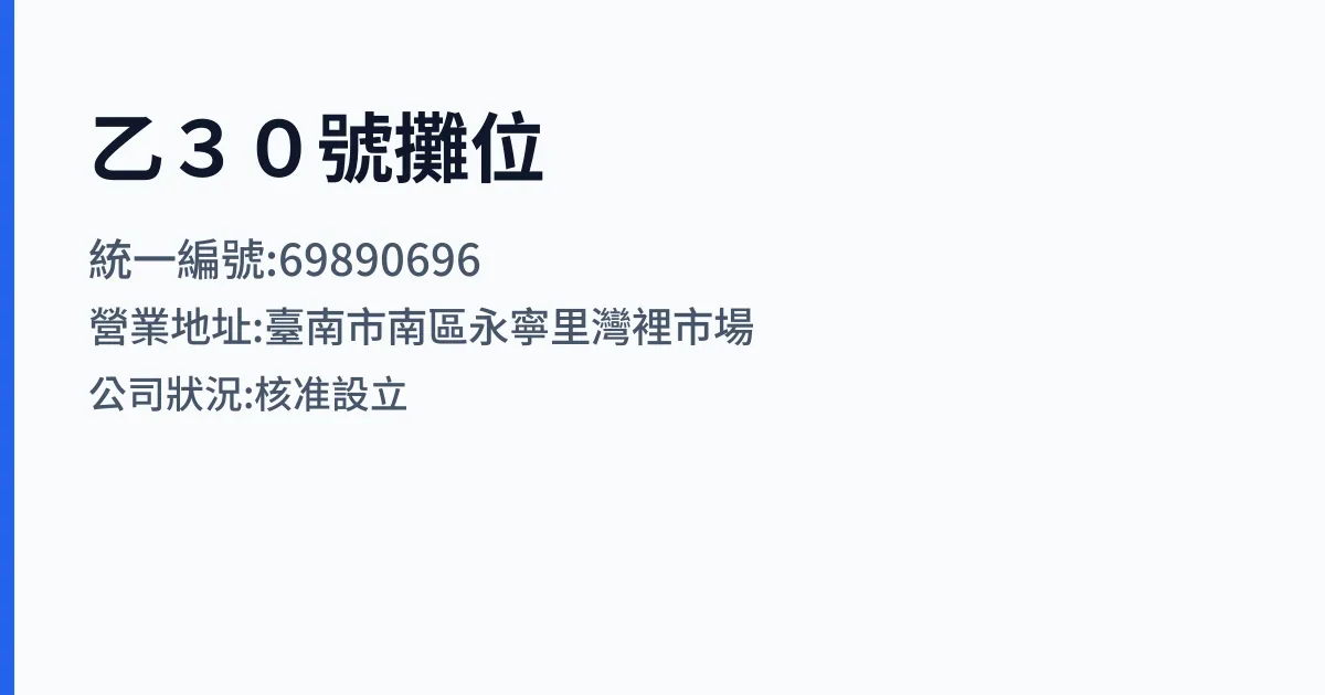 乙３０號攤位 - 統編 69890696(臺南市) 公司登記資料與營業項目詳細圖表