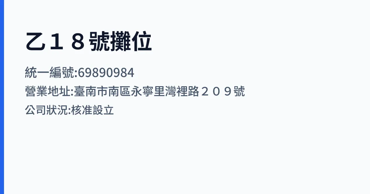 乙18號攤位 - 統編 69890984(臺南市) 公司登記資料與營業項目詳細圖表