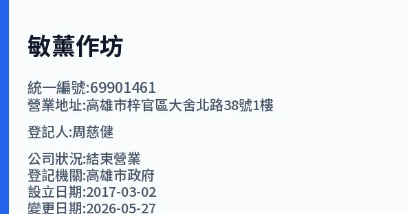 敏薰作坊的照片-統編 69901461(高雄市) 公司登記資料與營業項目詳細圖表