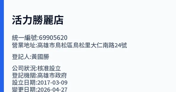 活力勝麗店的照片-統編 69905620(高雄市) 公司登記資料與營業項目詳細圖表