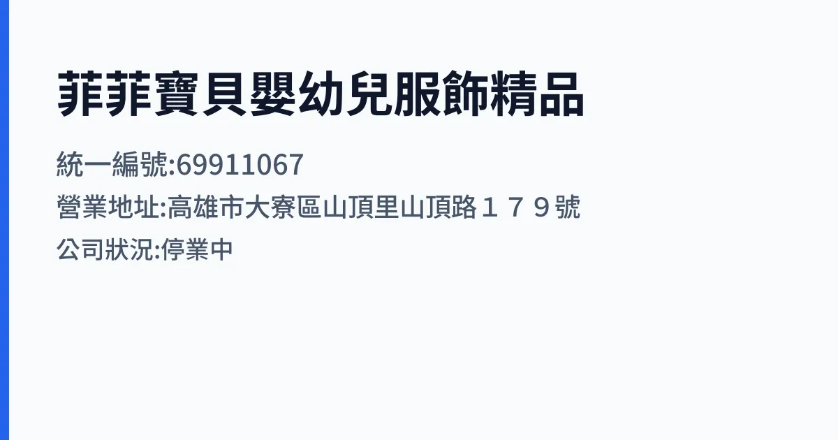 菲菲寶貝嬰幼兒服飾精品 - 統編 69911067（高雄市） 公司登記資料與營業項目詳細圖表