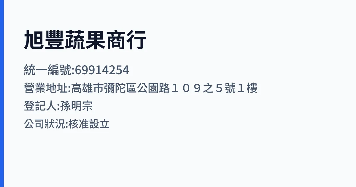 旭豐蔬果商行 - 統編 69914254(高雄市) 公司登記資料與營業項目詳細圖表